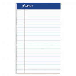 Ampad Writing Pads, 5" x 8", Jr. Legal Rule, 50 Sheets, 12 Pack