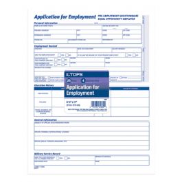 TOPS Application for Employment, White, 4 PG, 25 FORM/PK