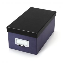 Oxford® Index Card Storage Box, 4" x 6", Indigo, Black Lid