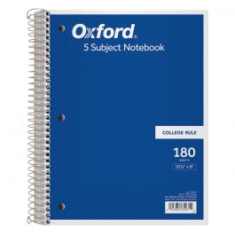 Oxford 5-Subject Notebook, 8" x 10-1/2", College Rule, 180 Sheets, 4 ...