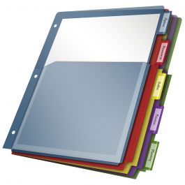Cardinal Expanding Poly Pocket Divider, 5 Tab, Multicolor
