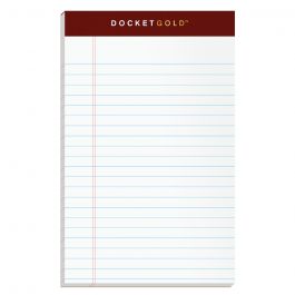 TOPS Docket Gold Writing Pads, 5" x 8", Jr. Legal Rule, 50 Sheets, 6 pack