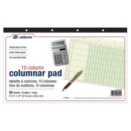 Adams Columnar Pad, 10 Col, 14" x 8-1/2", 6 EA/CT