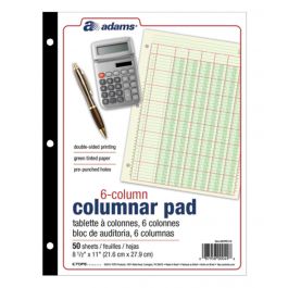 Adams Columnar Pad, 6 Col, 11" x 8-1/2", 12 EA / CT