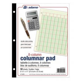Adams Columnar Pad, 8 Col, 11" x 8-1/2", 12 EA / CT
