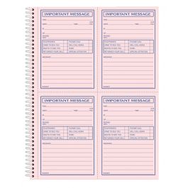 Adams Phone Message Book, Spiral, 200 Carbonless Sets, Pink Paper