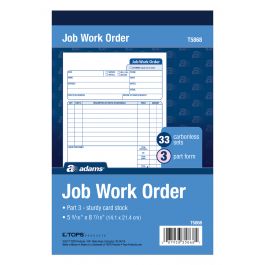 Adams Job Work Order Book, 3-Part, Carbonless, 33 ST/BK