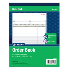Adams Order Book, 3-Part, Carbonless, 8-3/8" x 10-11/16", 50 ST/BK