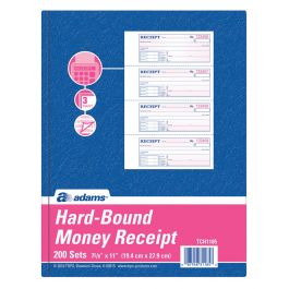 Adams Hardbound Receipt Book, 3-Part, Carbonless, 4/PG, 200 ST/BK
