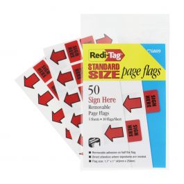 Redi-Tag® "Sign Here" Arrow Page Flags, Red, 50/Pack