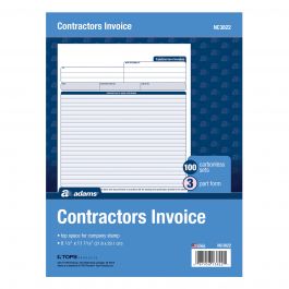 Adams Contractor Invoice, 3-Part, Carbonless, 50/PK