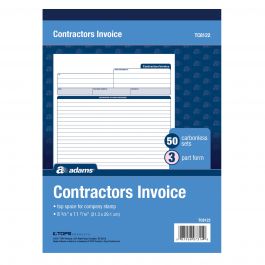 Adams Contractors Invoice Book, 3-Part, 50 PG/BK, 50 ST/BK