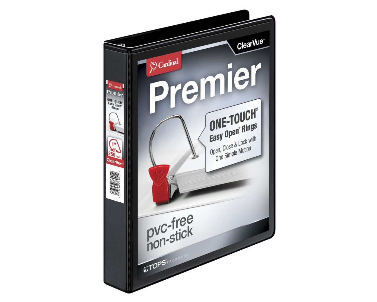 Cardinal Premier Easy Open ClearVue Locking Slant-D Ring Binder, 1", Black