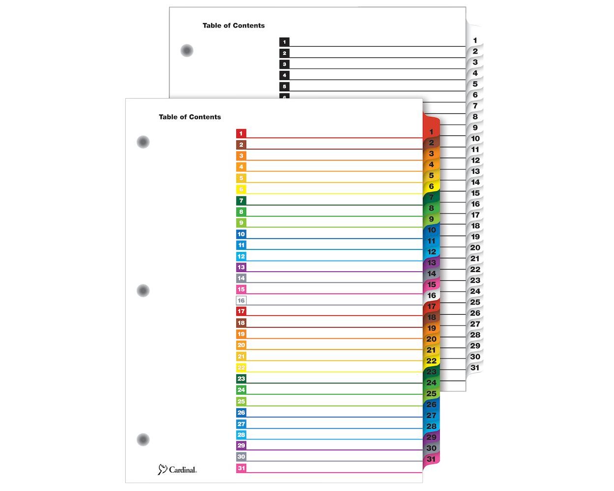 Cardinal OneStep Printable Table of Contents Dividers, 1-31, White