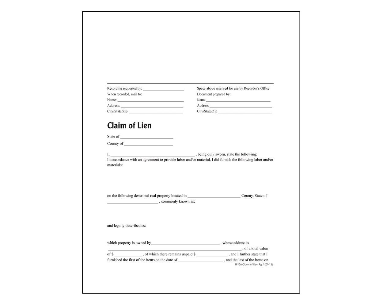 Adams Claim of Lien, Forms and Instructions